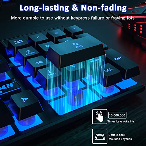 BlueFinger Rainbow Wired Gaming Keyboard and Mouse Combo, RGB Backlit Keyboard with 104 Key, USB Illuminated Gaming Mouse Set for Computer PC Gamer Laptop Mac PS5