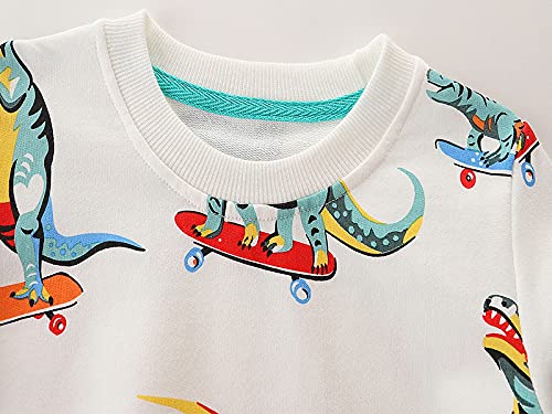 Bumeex Toddler Boy's Dinosaur Sweatshirt Clothes,Long Sleeve Shirt Top Outfit White Size 6
