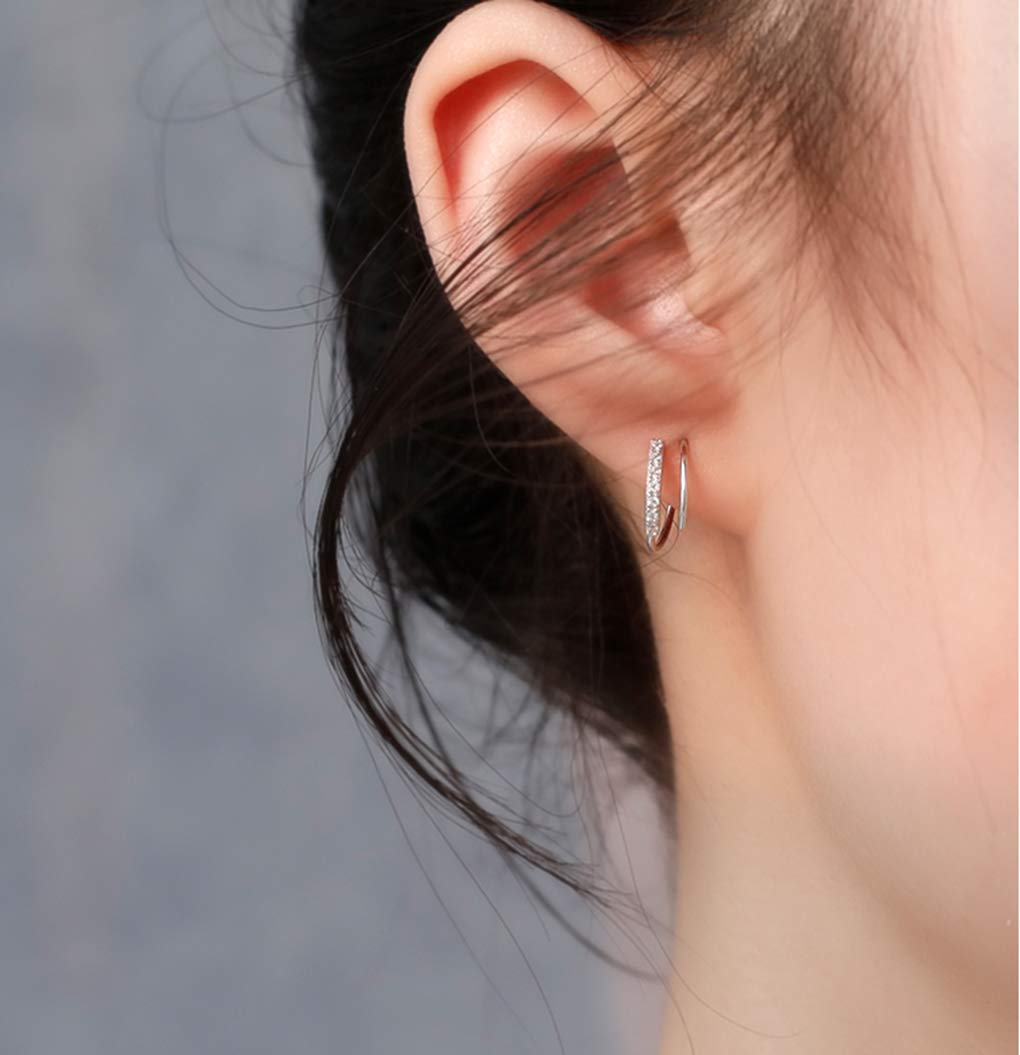Reffeer 925 Sterling Silver CZ Crawler Earrings Wrap Cuff Earrings For Women Teen (A-Silver)