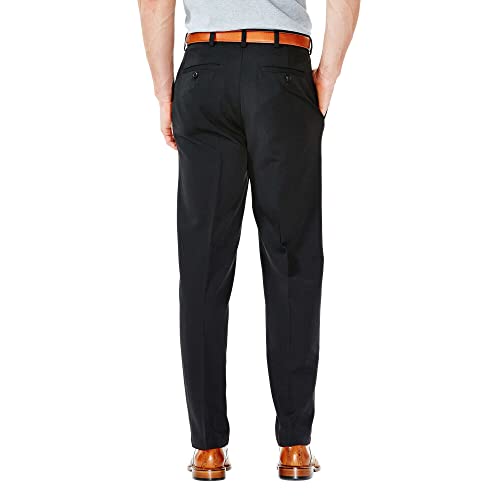 Haggar mens Cool 18 Stria Hidden Expandable Waistband Plain Front dress pants, Black, 38W x 30L US