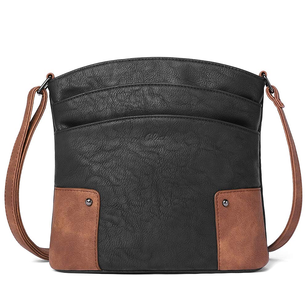 CLUCI Medium Crossbody Purses for Women, Multi Pockets Shoulder Bag, Vintage Messanger Bag, Vegan Leather Travel Two-tone Brown Coarse Grain