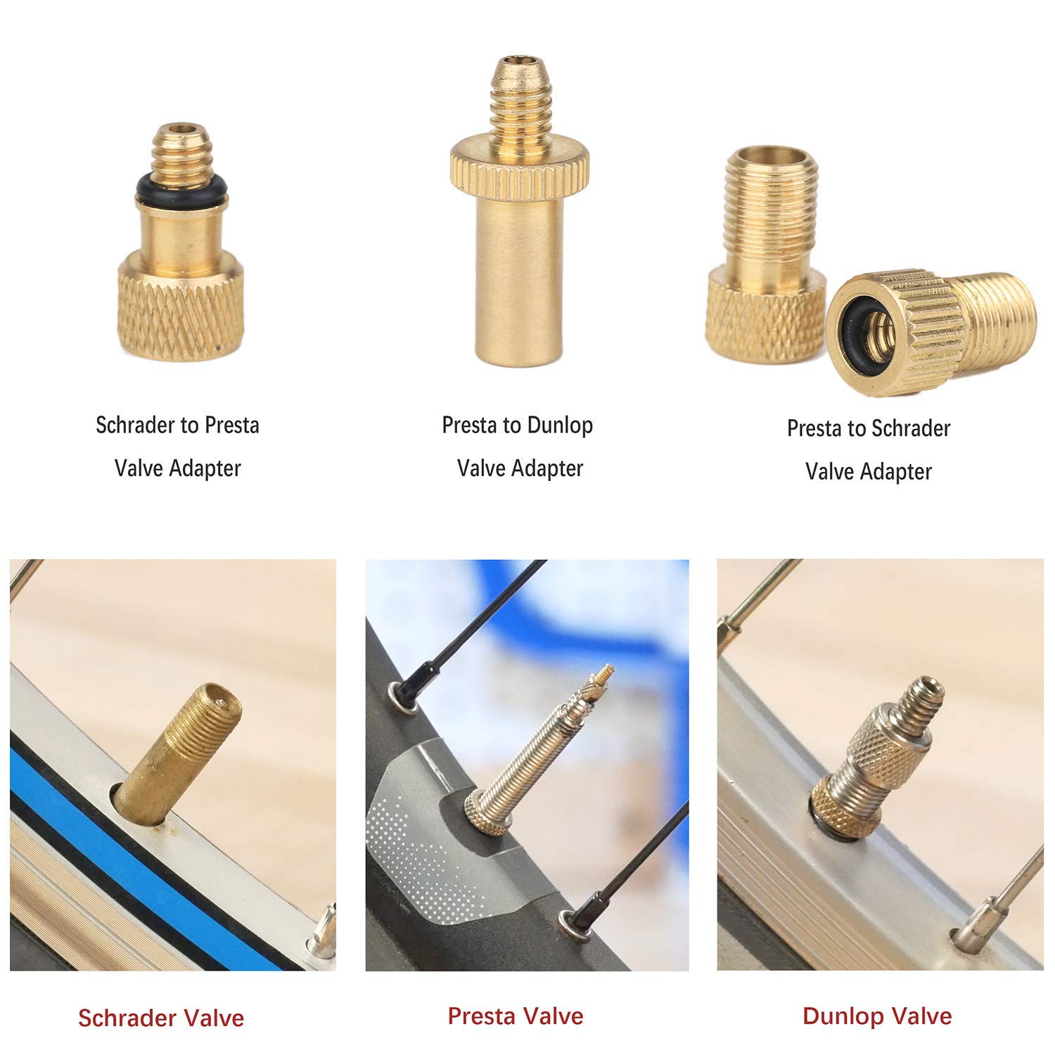 BSTHP Valve Adapter Set, 6Packs Bicycle Car Valve Adapter Kit Set for Air Compressor Floor Pump SV AV DV Car Gas Station
