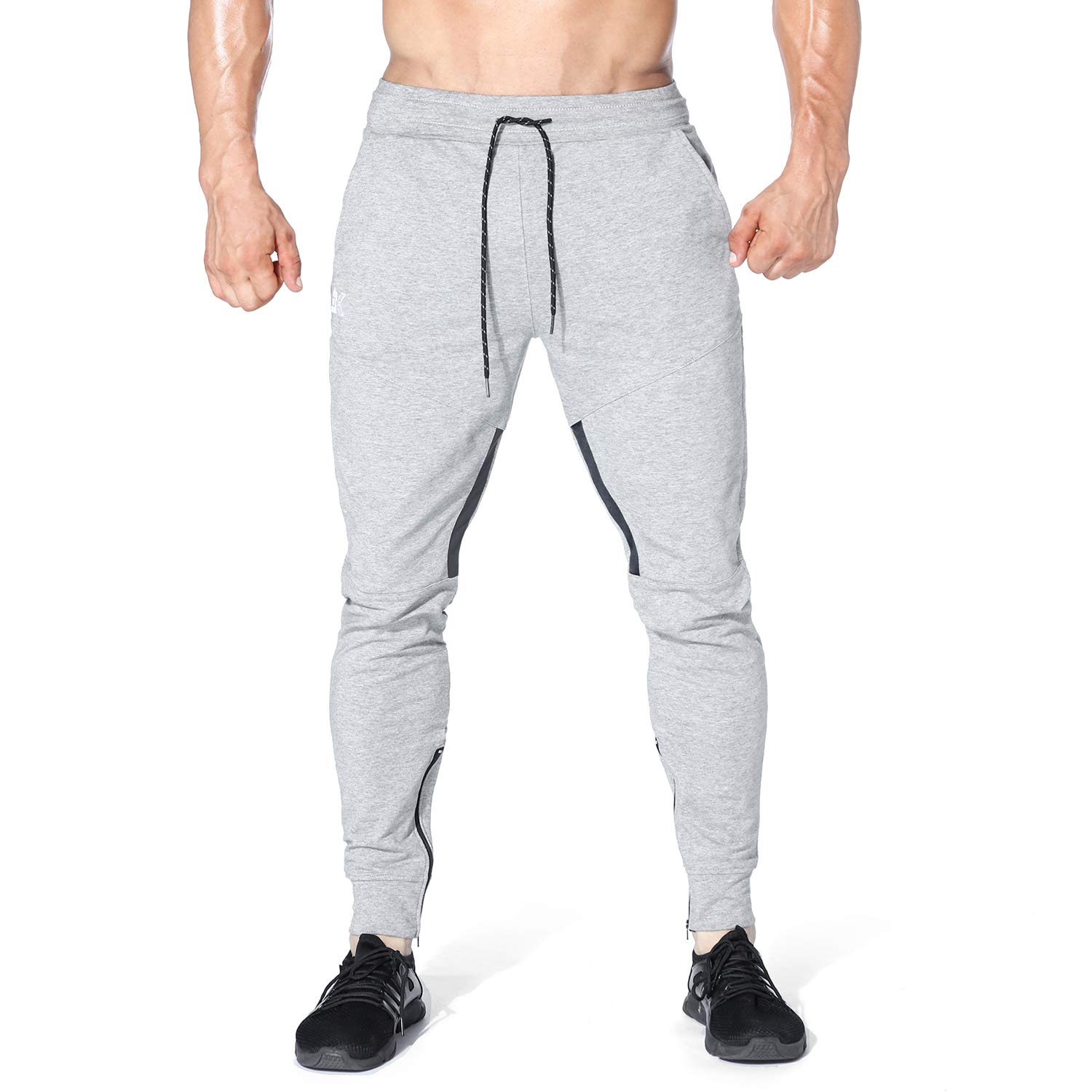 BROKIG Mens Gym Jogger Pants,Casual Slim Workout Sweatpants with Zipper Pockets Bodybuilding Athletic Pants(Gray,M)
