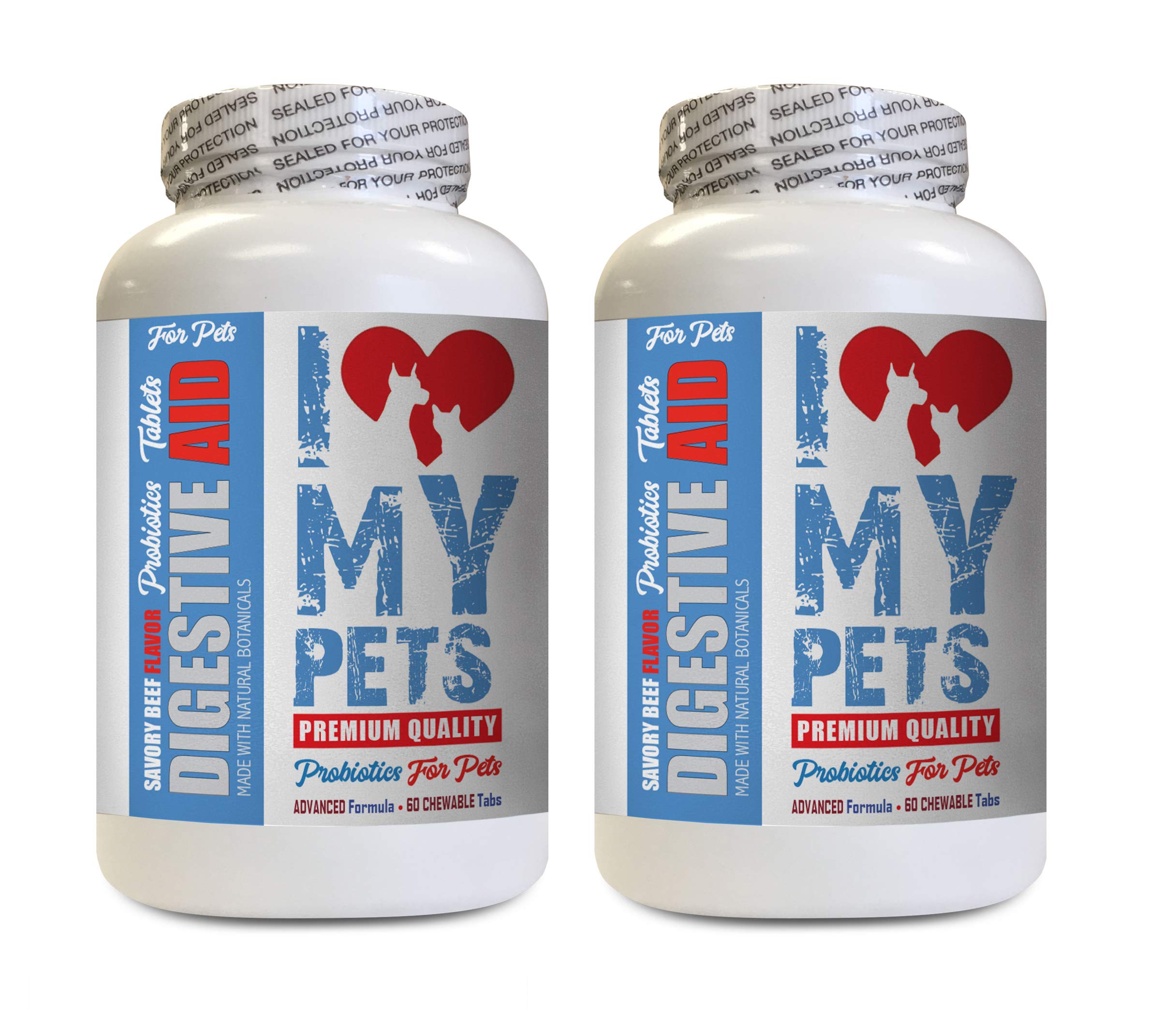 I Love My Pets Dog Digestive Support - PET Digestive AID - Dogs and Cats - Best PROBIOTICS - bifidobacterium longum - 120 Treats (2 Bottle)