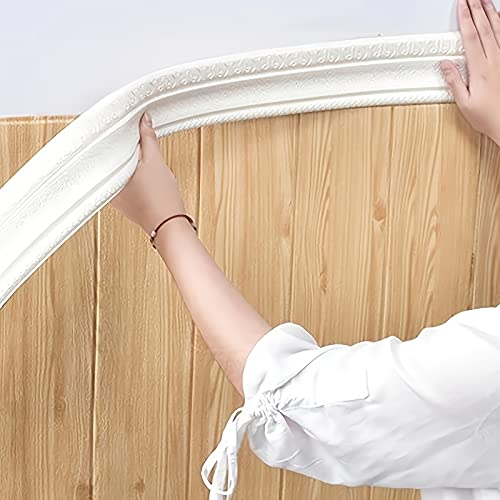 Puoxiuna 1PC Peel and Stick Trim Molding Wallpaper Border Wall Panels 90x3In Foam Molding Trim Self-Adhesive Skirting Line Waterproof 3D Wall Sticker Baseboard Decorative Strips for Bathroom Kitchen