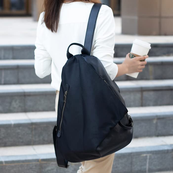 Camelia de Amour Women backpack purse Fashion Leather Rucksack medium size Nylon Rucksack (black/black Hardware, 6.4L)