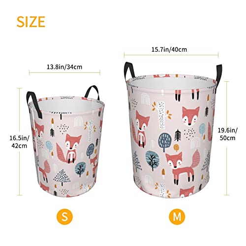 Fox Pink Laundry Hamper Collapsible Laundry Baskets with Handles Dirty Foldable Clothes Basket Easy Carry Laundry Bag Round Storage Basket for Bedroom Toy01