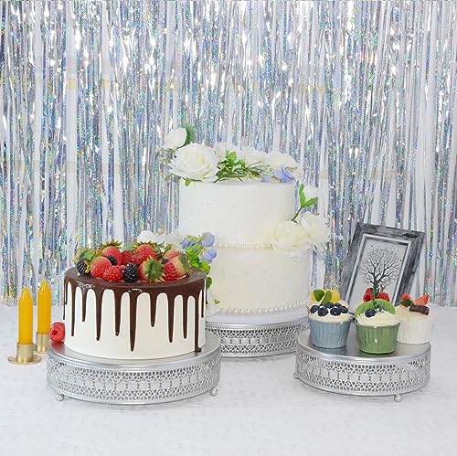 FEICTPOX Cake Stand Set of 3 Metal Cupcake Stands Dessert Display Plate for Wedding Party Birthday … (Silver)