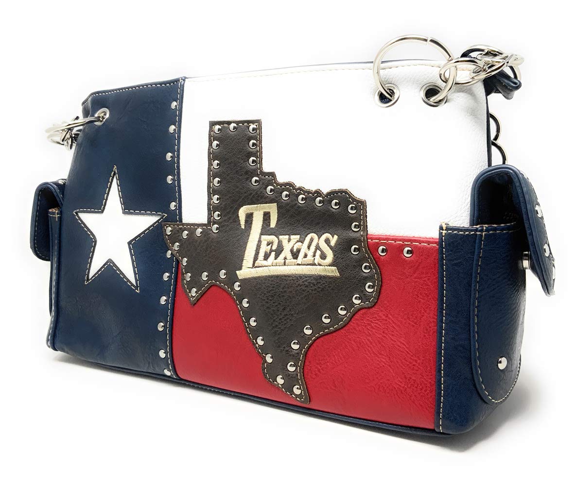 Texas West American Flag Rhinestone Women's Concealed Handbags Purse Wallet Set in Multi-Color (Texas Star Blue)