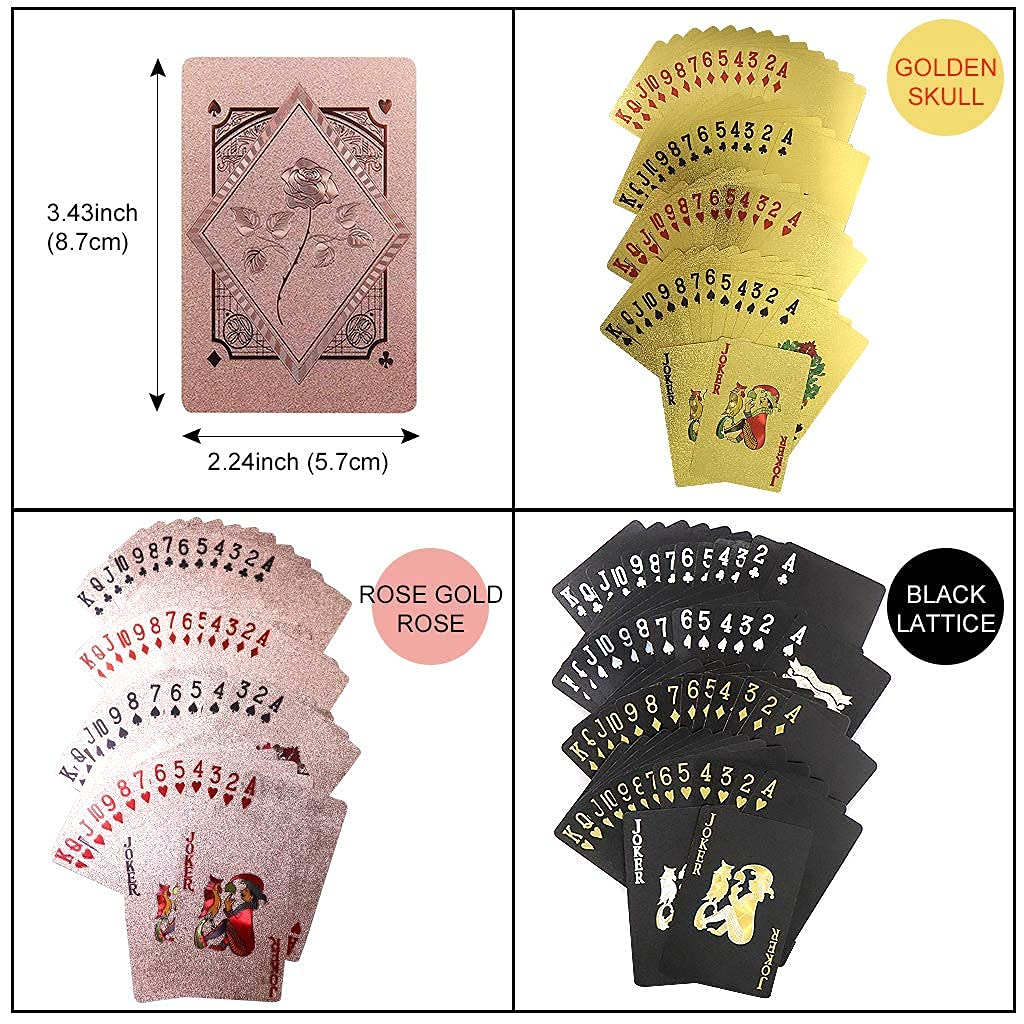 MINGRI 3 Decks Waterproof Playing Cards Plastic Deck of Playing Poker Cards Cool Black Rose Gold Playing Cards Themed Standard Playing Cards Game Luxury Unique Playing Cards for Adults
