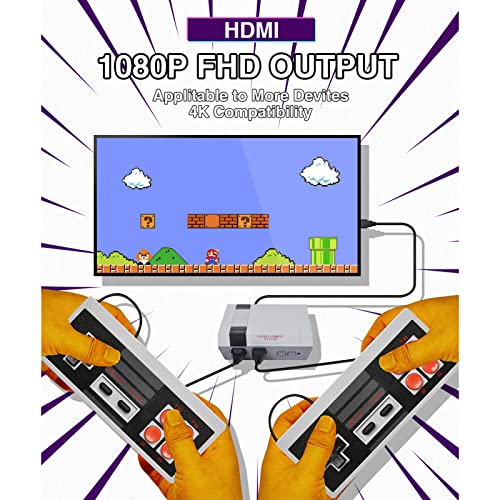 Feliexez 1080P Retro Game Console, Gaming Consoles with 621 Built-in Old Games, Game Console Emulator TF Card Slot for Game Saves & Download, 8-Bit Plug &Play Video Game System for Kids&Adults as Gift