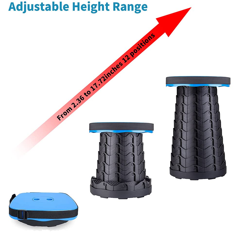 Boreeman Square Shape Folding Stool Collapsible Stool with Load Capacity 485lbs Retractable Stool for Camping Fishing Hiking BBQ (Blue)