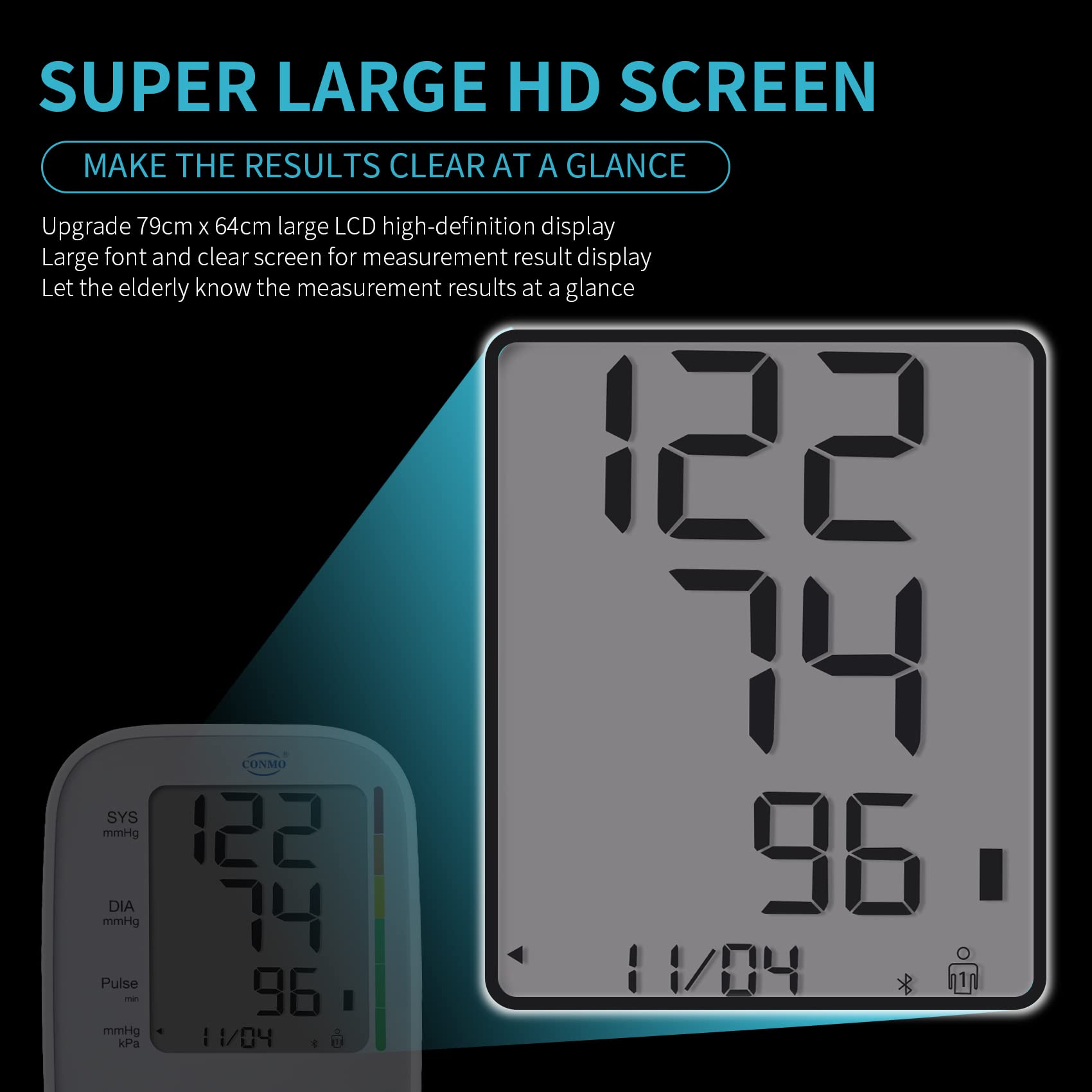 Bluetooth Blood Pressure Monitor,BangShuai Bp Machine Digital Smart Automatic High Bp Cuff, Upper Arm Large Cuff for Home Use,Accurate and Sharing in APP,Large Display,180 Readings for Two Users