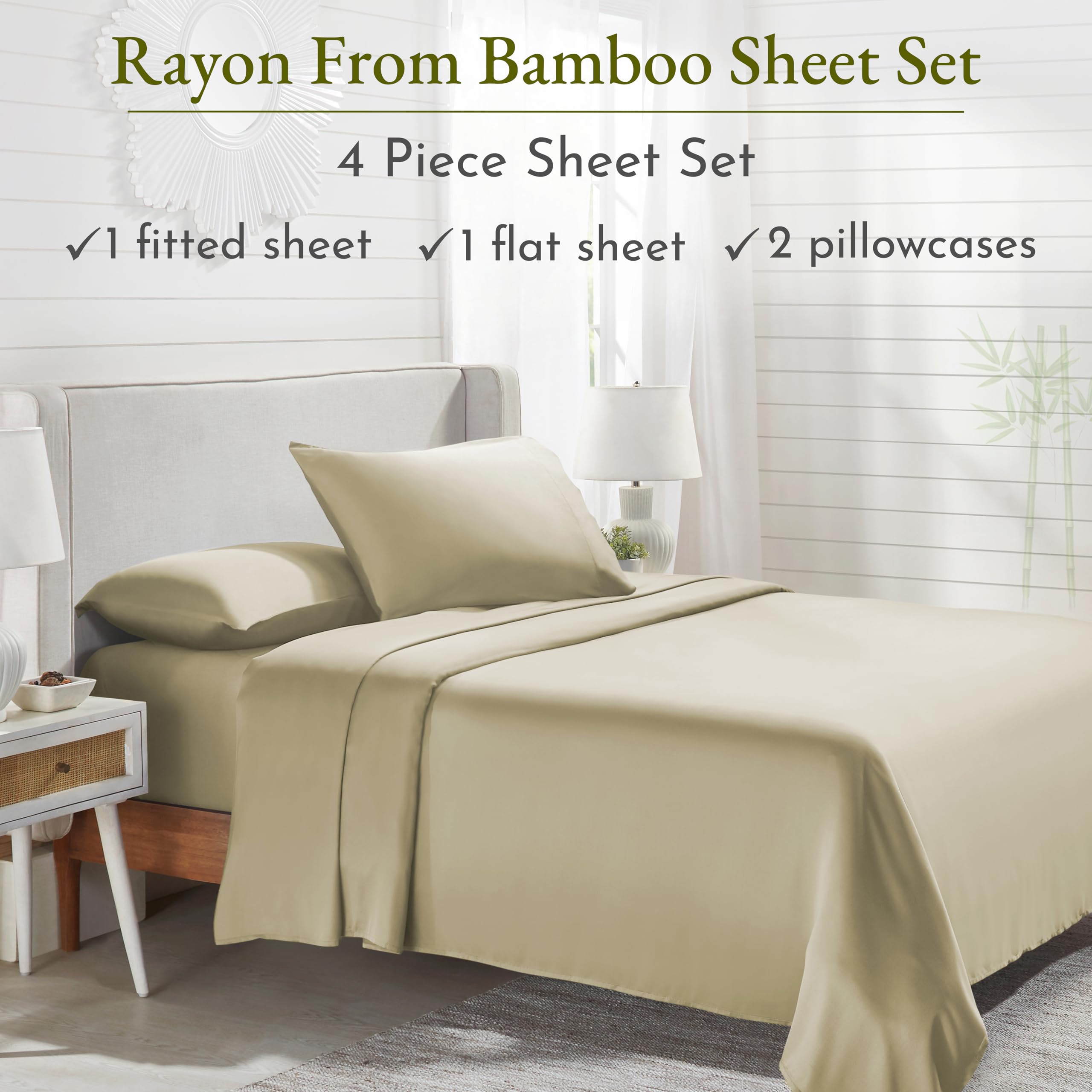 California Design Den Rayon from Bamboo Sheets Full Size Bed Luxury Sheets, 4 Piece Sheet Set, Cooling Sheets, White Sheets with Deep Pockets (Full, White)