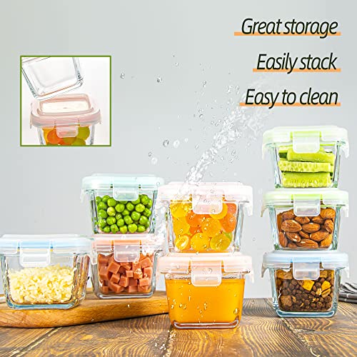 CZUMJJ 5 oz Square Glass Food Storage Containers Set of 24, Small Containers with Locking Lids, Airtight Glass Food Jars for Food Portion, Snacks | Freezer, Microwave & Dishwasher Safe