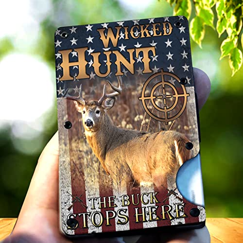 MIKENCO Deer Hunting Mount Me Slim Blocking Metal Pocket Credit Card Holder Minimalist Slim Wallet For Dad Grandpa Son Fathers day (Deer Hunting 2)