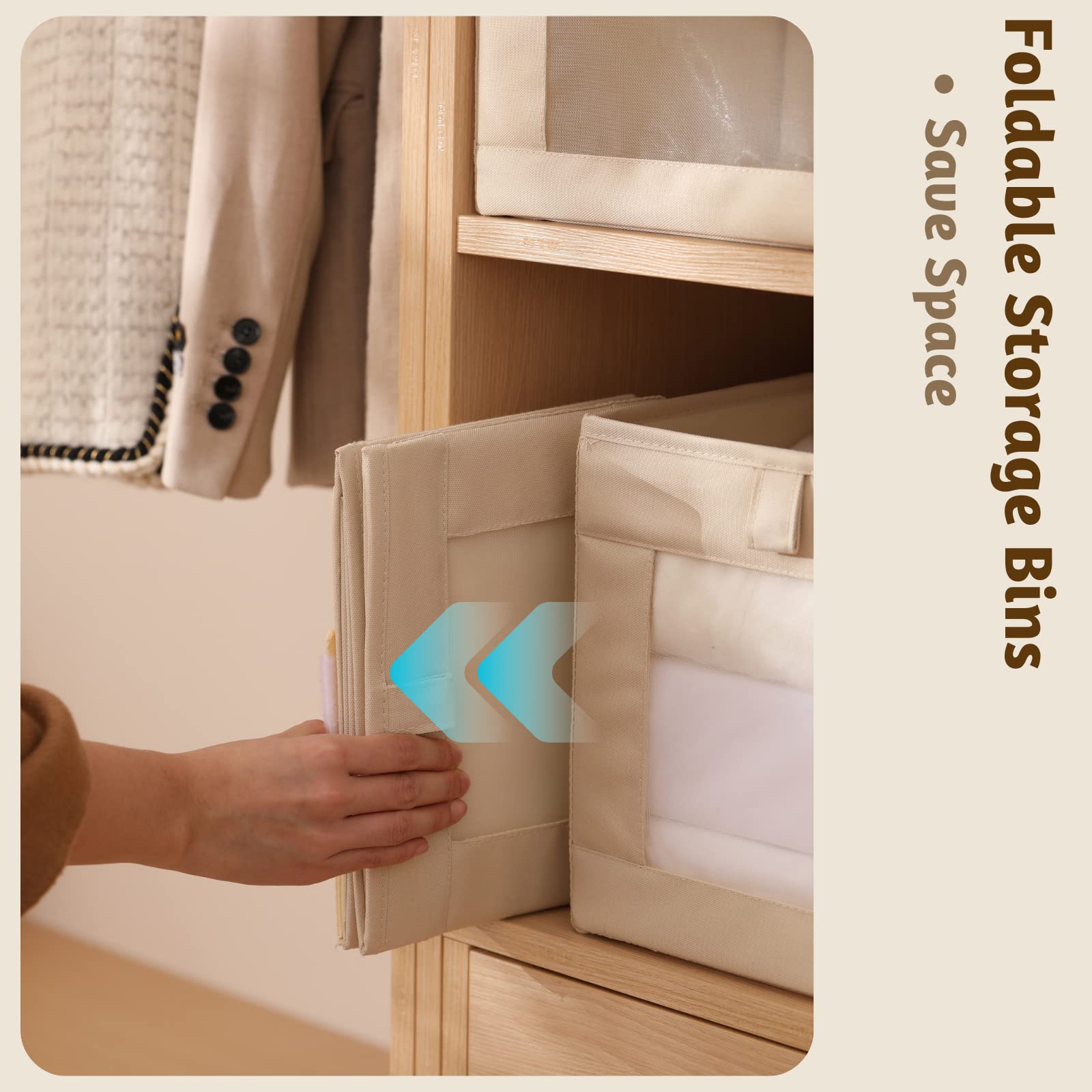 CANFOD Clothes Storage Bins, Closet Storage Containers, Storage Organizers for Cloth, Bed Sheet, Jeans, Toys (13 ½" L x 17 ¾" W x 7" H, Beige)