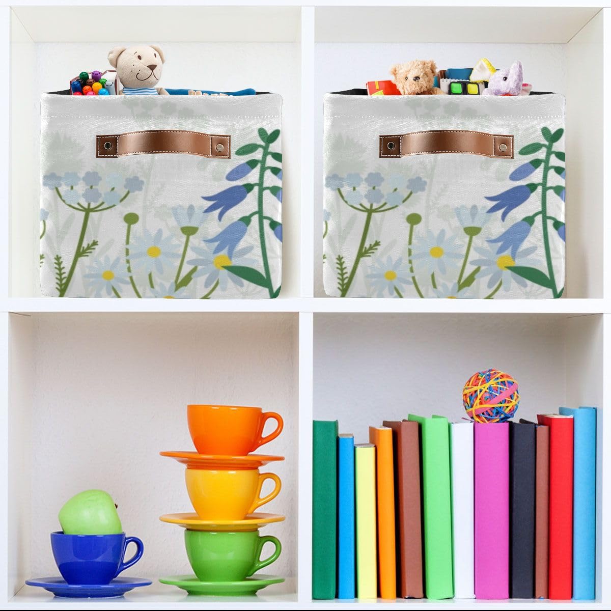 Chamomiles Buttercups Bells Flowers Rectangle Storage Basket Collapsible Storage Bin for Nursery Toys Books Waterproof Baskets for Closet Shelves Bedroom Decor