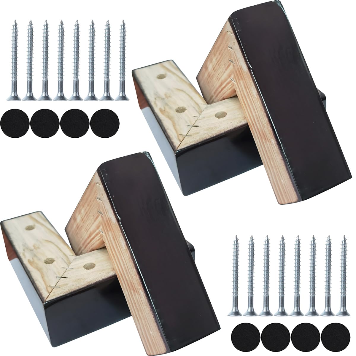 Btibpse 2 Inch Wooden Sofa/Bed Riser L Shaped Wood Furniture Legs/Couch Legs/Replacement Sofa Feet/Dresser Leg Set of 4 (L-Shaped, Black)