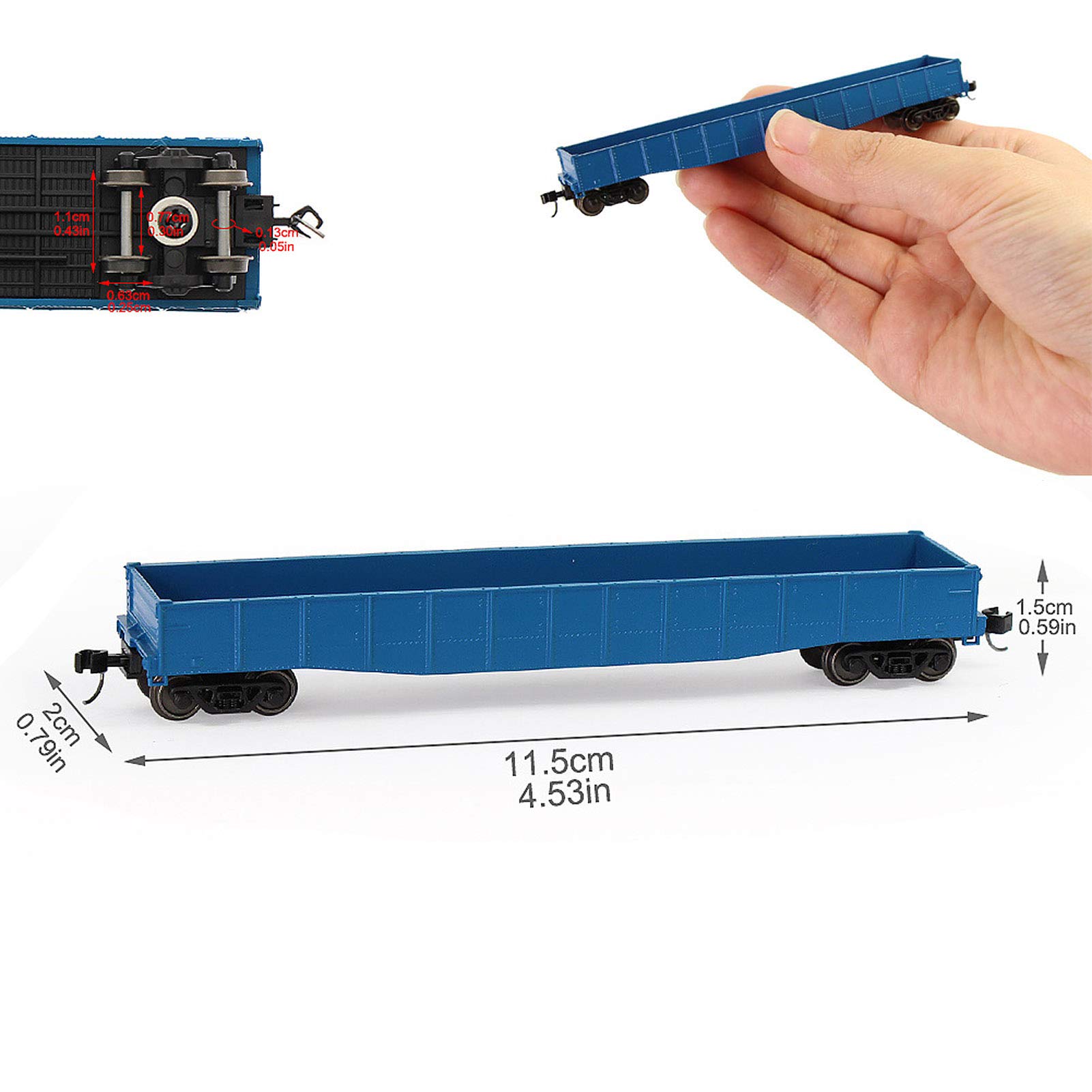 C15014 N Scale 3pcs Gondolas Car 1:160 Model Train Railway Flat Car Wagon (Blue)