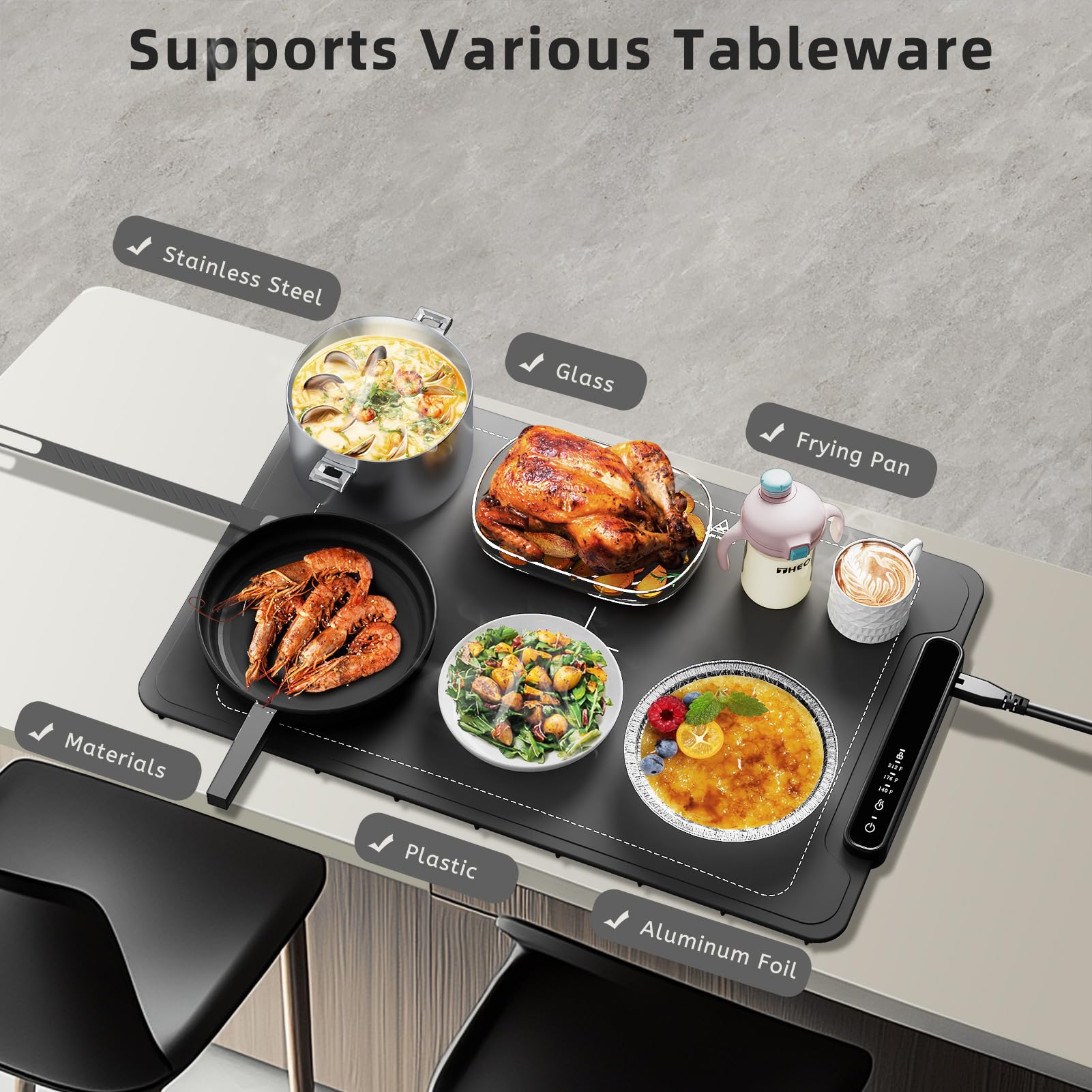 Electric Warming Tray - Foldable Food Warmer for Parties Features 3 Modes & Fast Heating, Premium Silicone Nano-Material, Hot Plate for Buffet, Family Gatherings, Sabbath, Holidays, Countertop