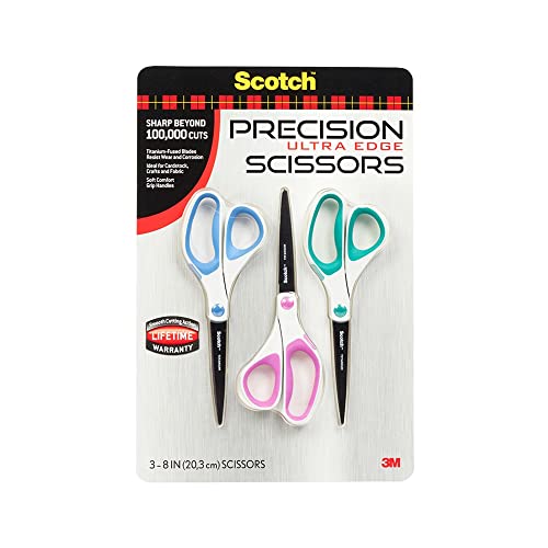 Scotch Precision Ultra Edge 8-Inch Scissors, 3 pack