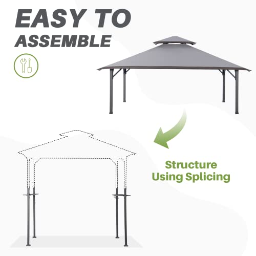 Easylee 8' x 5' Grill Gazebo for Outdoor BBQ, Steel Frame Gazebo with LED Lights and Hook, Double Tiered Barbecue Canopy Tent (Dark Grey)
