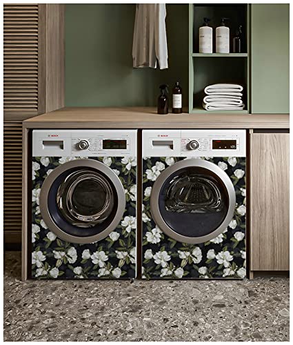 HAOKHOME 93169-1 Peel and Stick Gardenia Floral Wallpaper Removable Black/White/Green Vinyl Self Adhesive Mural 17.7in x 9.8ft