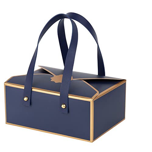 Hammont Gift Boxes for Women - Luxury Gift Box with Faux Leather Handle - 4 Pack of Gift Boxes for Presents – Decorative Bridesmaid Box for Jewelry, Chocolate & Mothers Day – 5”x7”x3” (Blue)