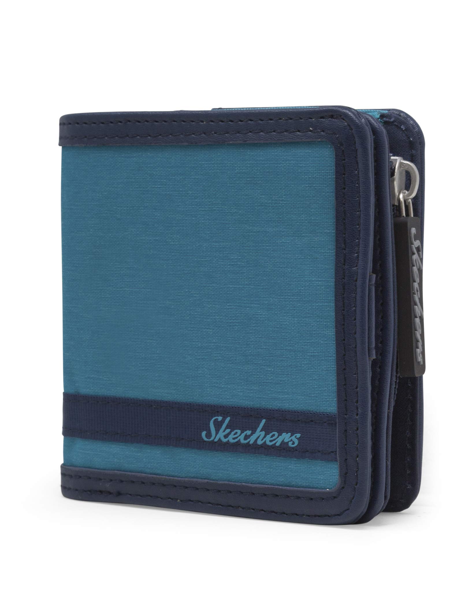 Skechers Women's RFID Blocking Small Wallet with Coin Pocket Travel Accessory-Bi-Fold, Aqua, One Size