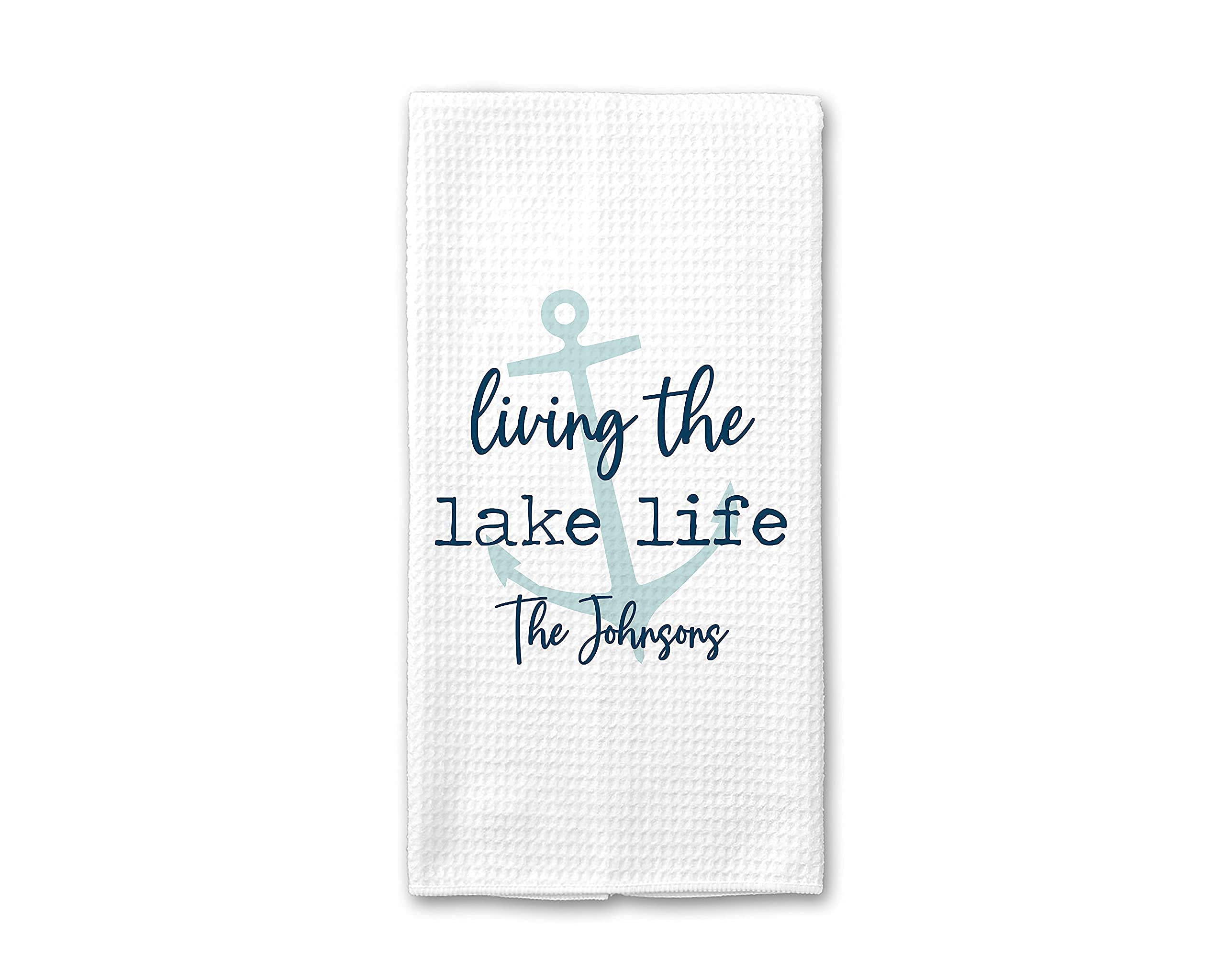 CANARY ROAD Personalized Lake House Kitchen Towel, Personalized Lake House Tea Towel, Family Name, Lake House Hand Towel, Lake House Gift, Kitchen Decor