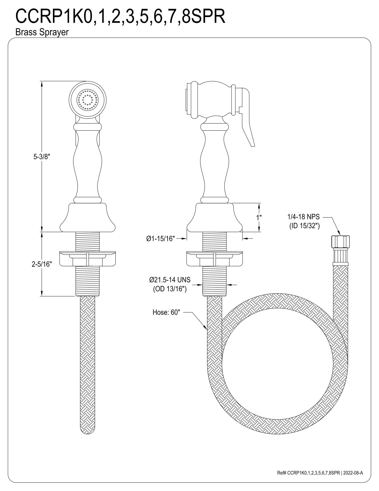 Kingston Brass CCRP1K7SPR Vintage Kitchen Faucet Side Sprayer, Brushed Brass
