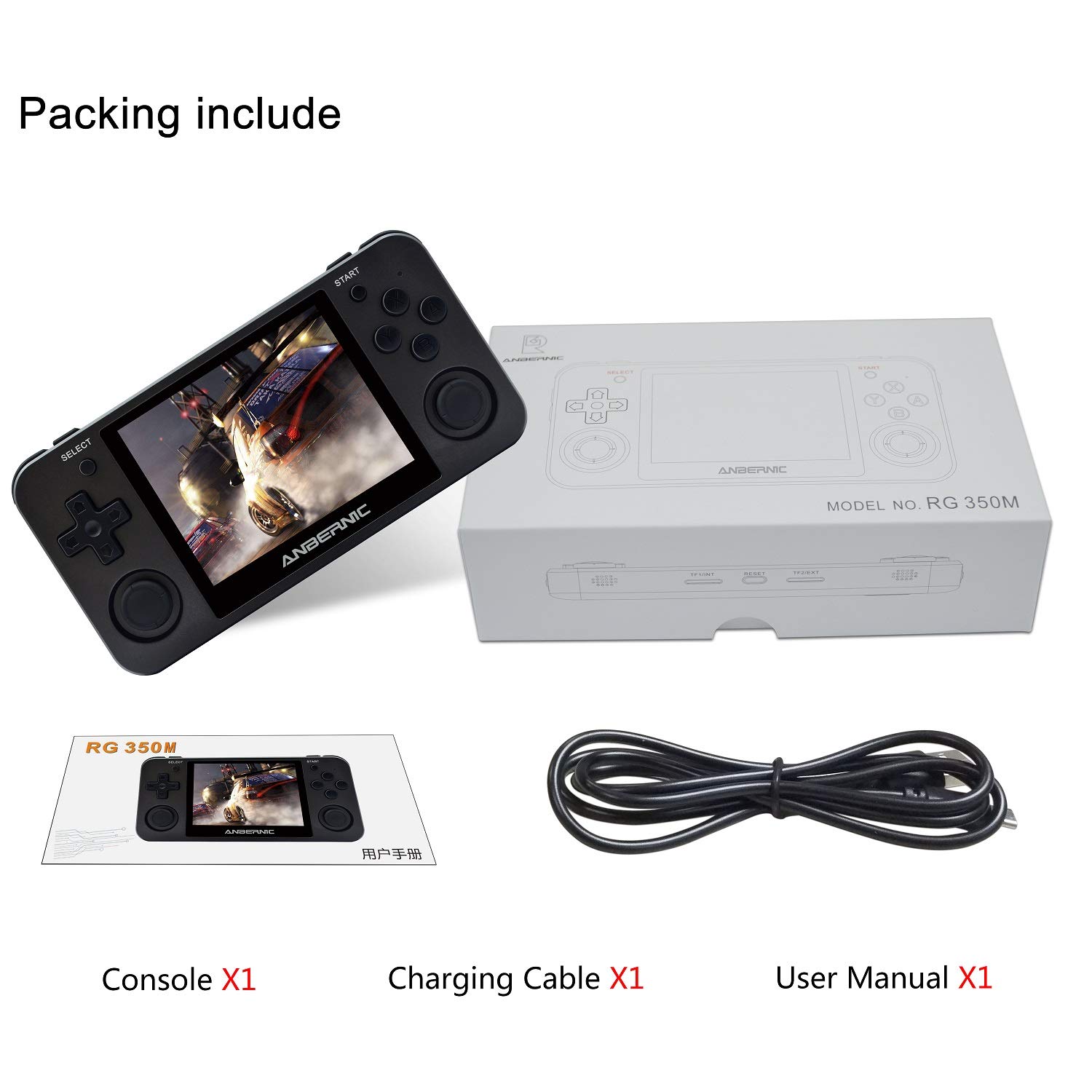 RG350M Handheld Game Console with Opening Linux Tony System HDMI Output 64Bit 3.5inch IPS Screen , Retro Game Console with 32G TF Card 2500 Classic Games Portable Video Game Console (Black)