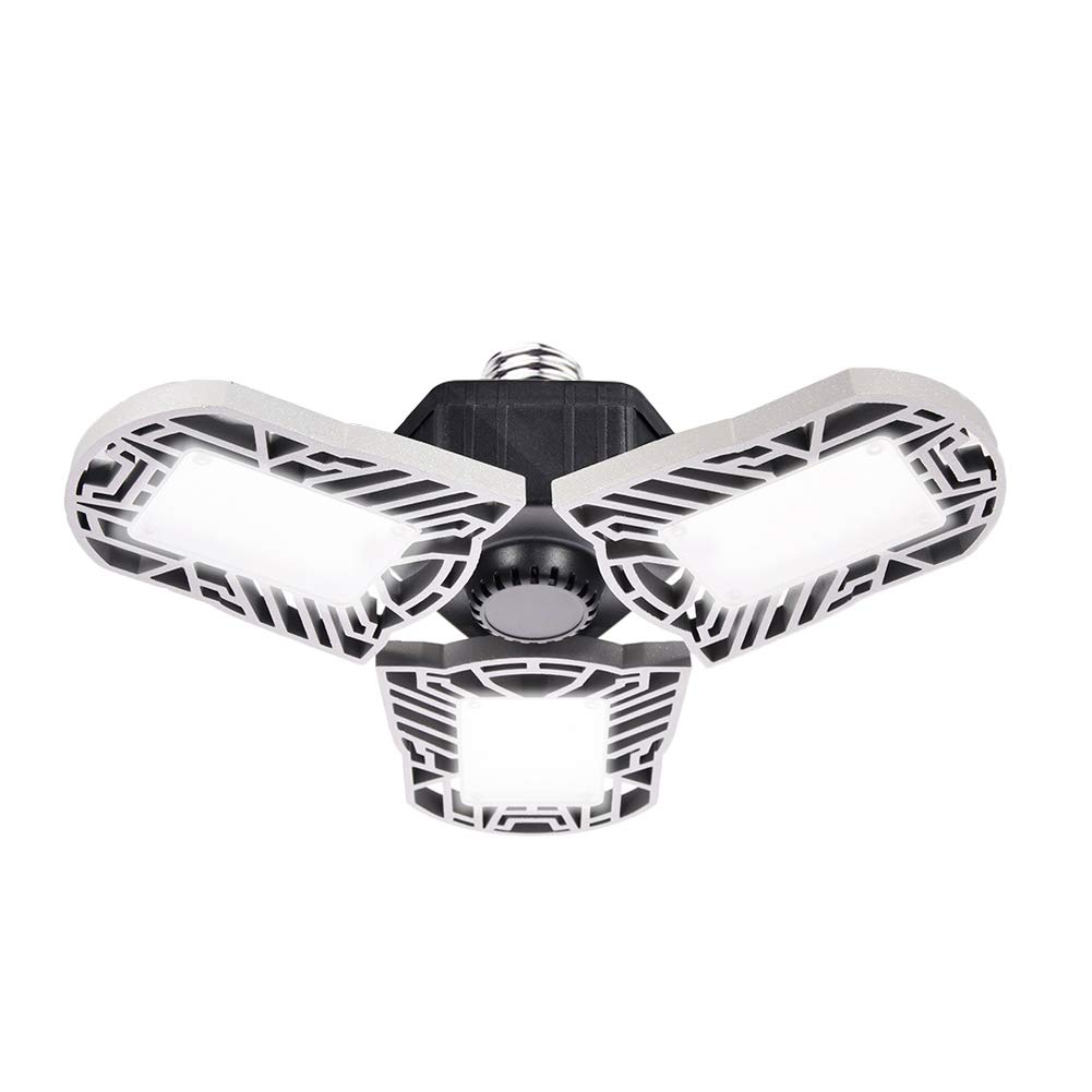 CKEGUO LED Garage Lights, 60W Garage Lighting Deformable Garage Ceiling Light Fixture 6000Lm 6500K Shop Light with 3 Adjustable Panels for Workshop Basement for Garage, Working Light, Stadium