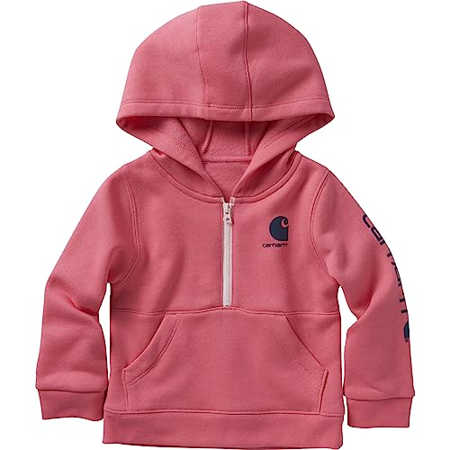 Carhartt Girls' Baby Long-Sleeve Half-Zip Hooded Sweatshirt, Pink Lemonade, 6 Months