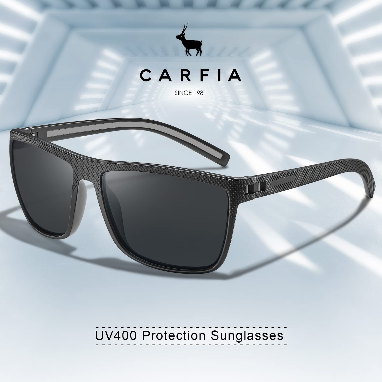 CARFIA Polarized Men's Sunglasses Unbreakable Frame Spring Hinge Flexible Material for Small/Medium/Large Head CA5500