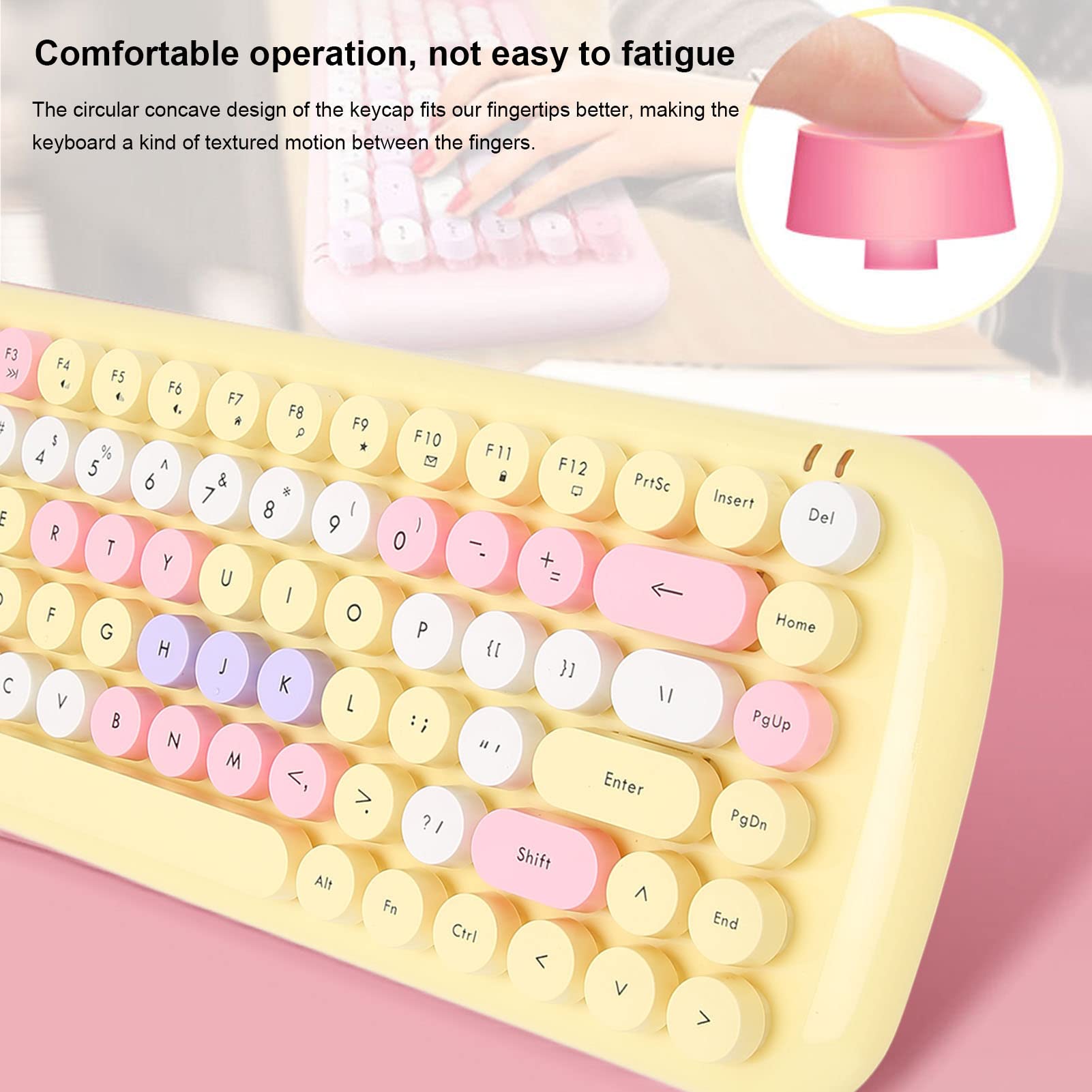 Cute Keyboard Mouse Combo, 84 Keys Mixed Color Keyboard with Round Keycap, 1600DPI Gaming Mouse, Mini Keyboard Mouse Combo for Girls (Candy-Lemon Yellow Mixed Color)