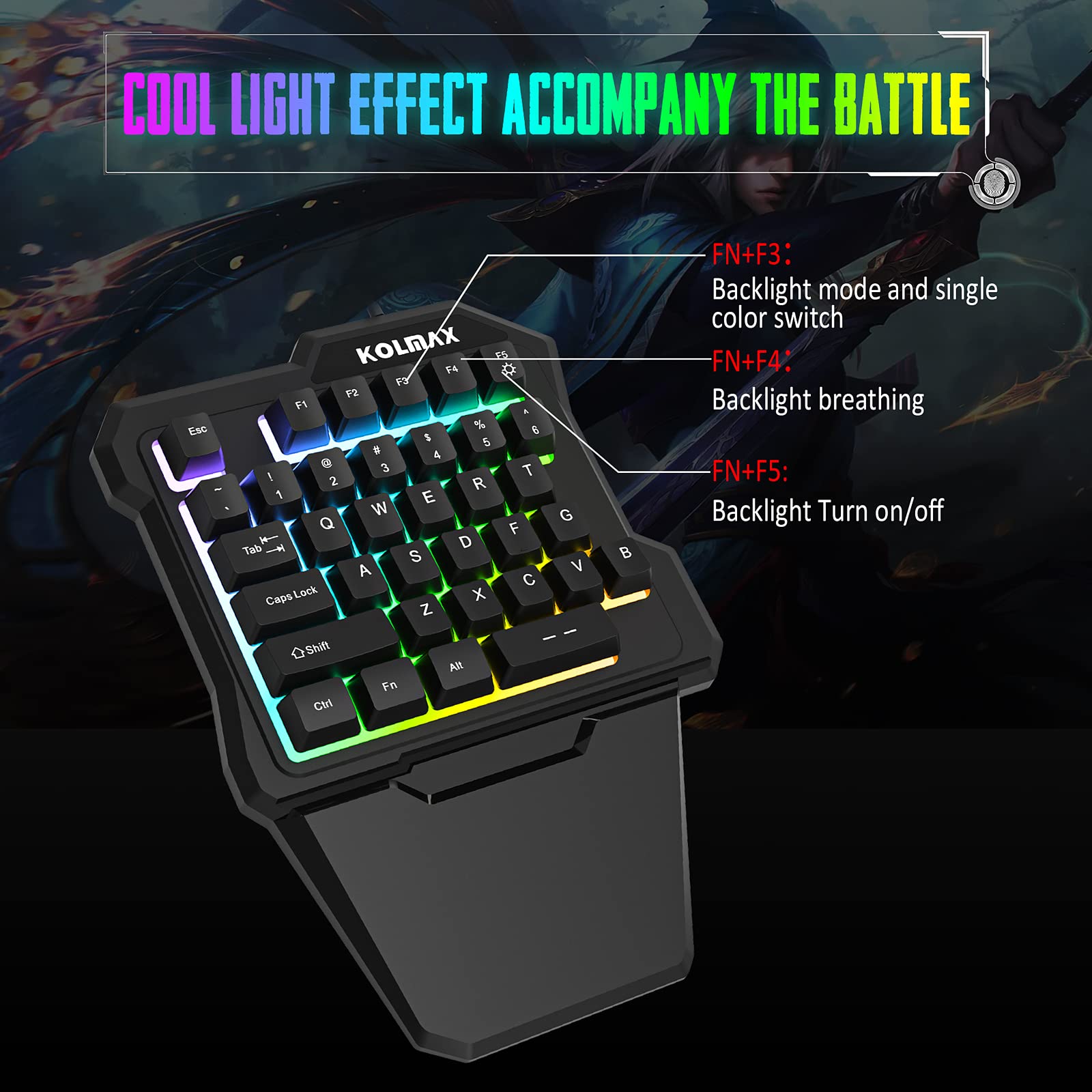 RGB One Handed Gaming Keyboard and Mouse Combo,USB Wired Mechanical Feeling Gaming Keypad with Wrist Rest Support, Gaming Mouse for Laptop PC Xbox PS4 Game Office