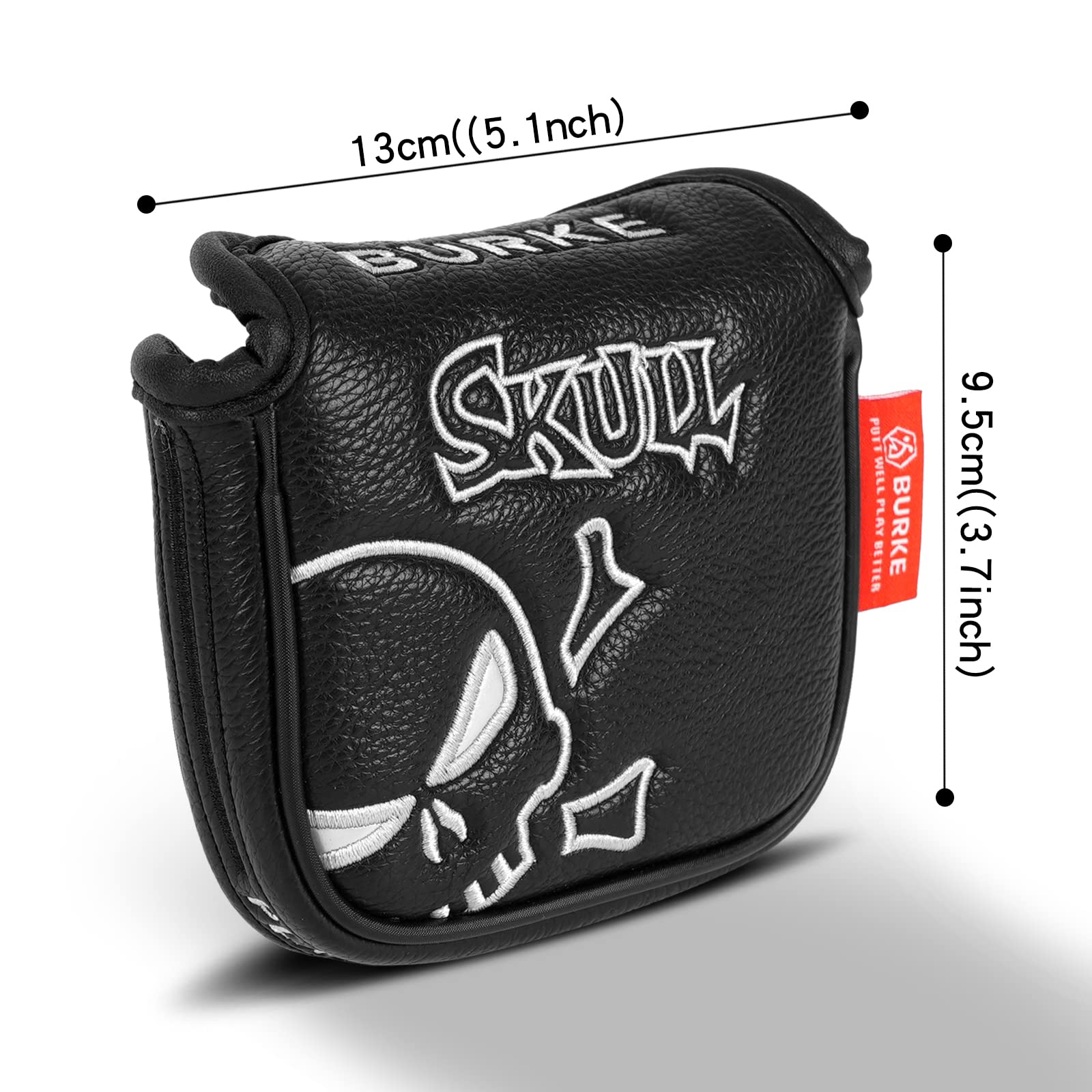 Burke Skull Golf Club Covers, Mallet Blade Golf Putter Cover with Magnetic Closure, Black Golf head covers for Scotty Cameron Odyssey Taylormade Putter
