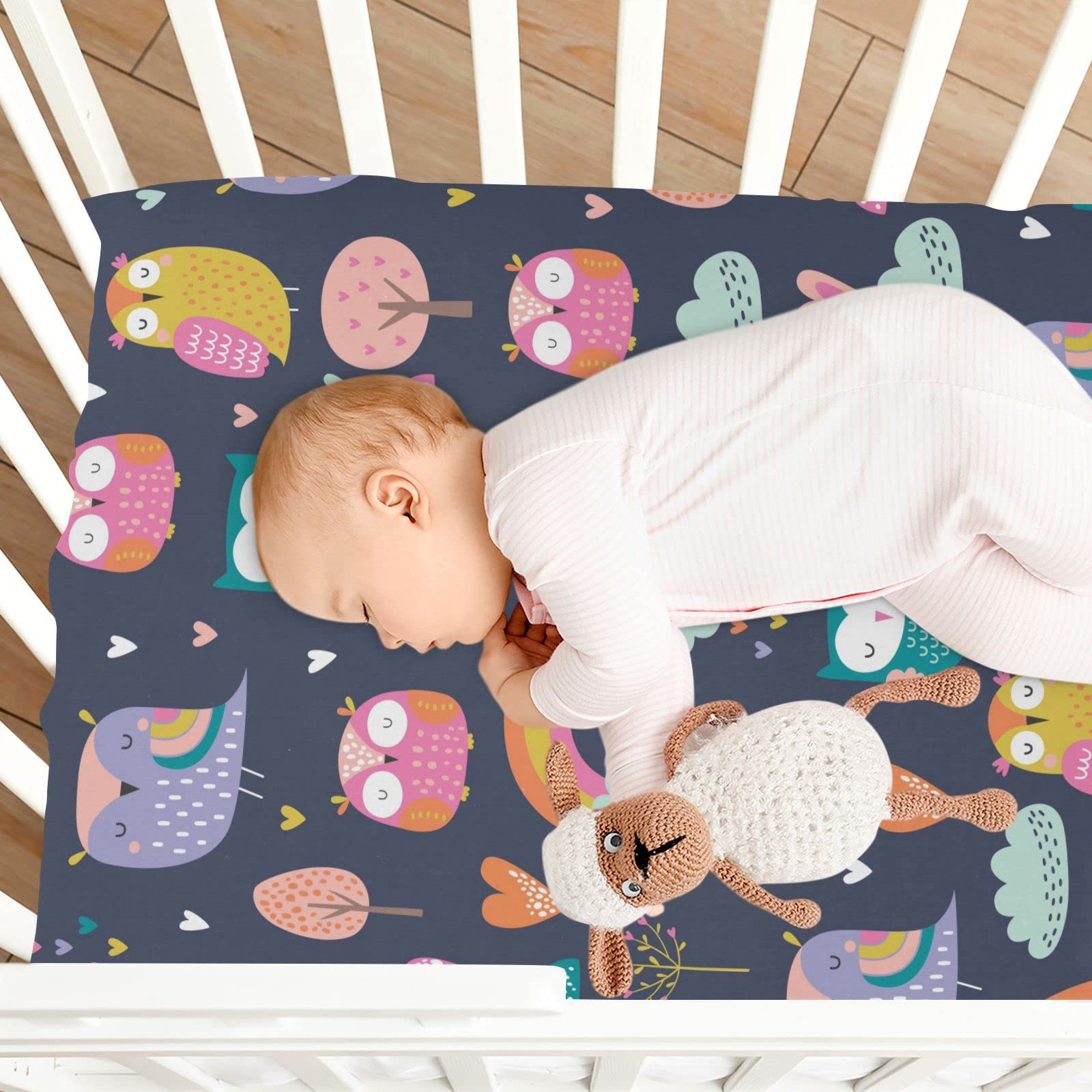 Cute Owl Rainbow Fitted Crib Sheet for Girls and Boys,Soft Breathable Polyester Baby Sheet for Standard Size Crib Mattress 21163978