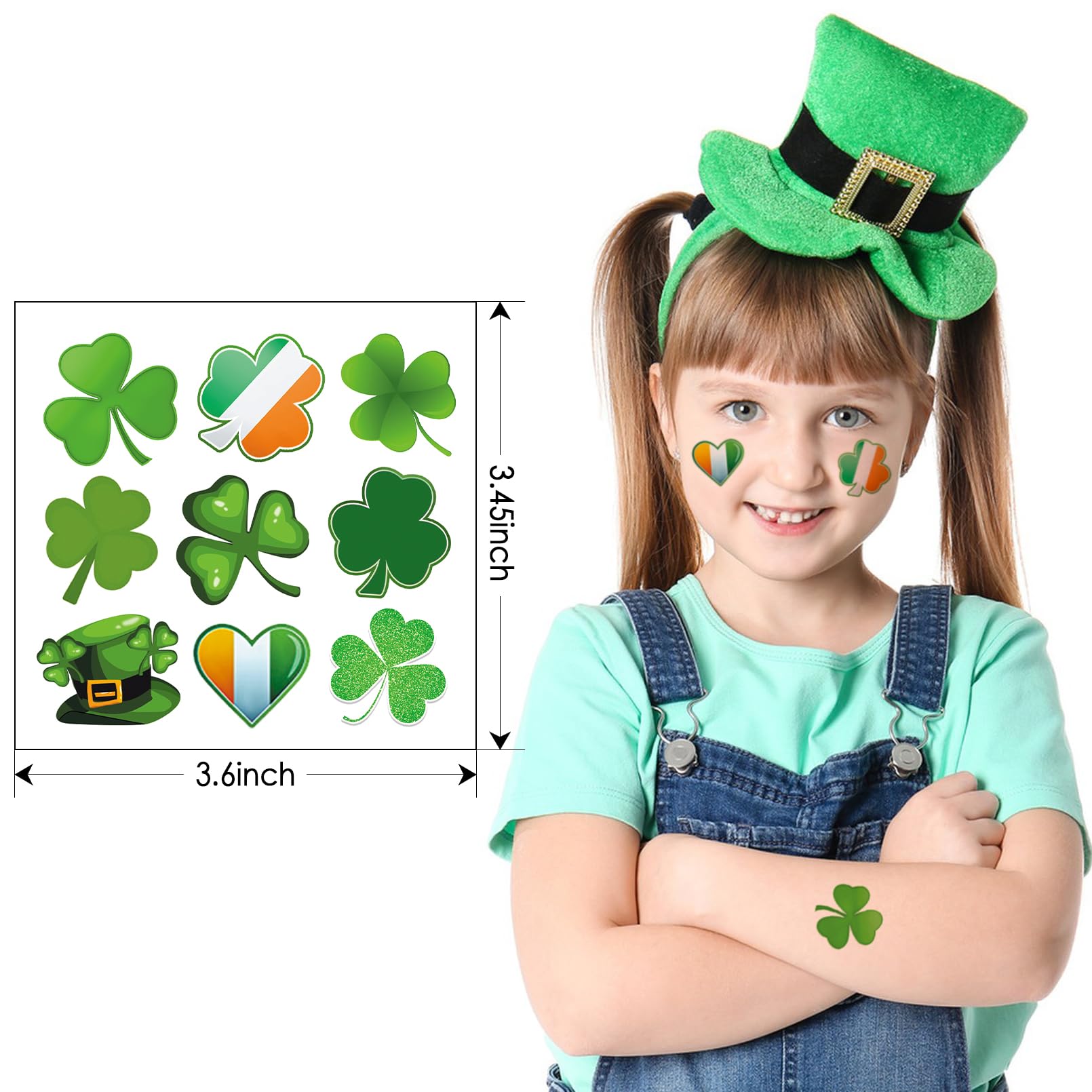 CUTELIILI St. Patrick's Day Temporary Tattoo 100+pcs, Party Favours Irish Flag Shamrock 12 Sheets Face Stickers For Audlts And Kids