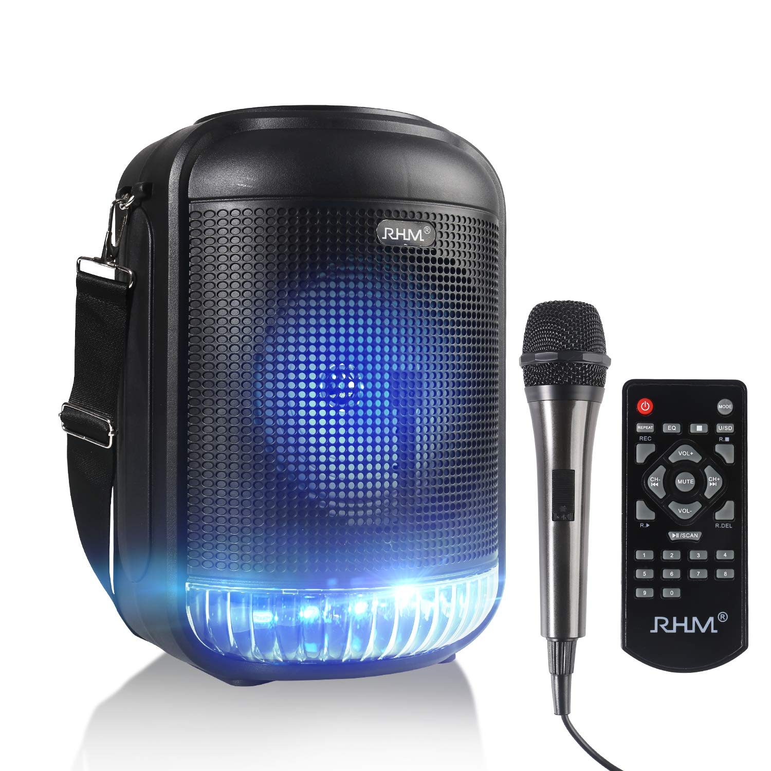 RHM K113 Karaoke Machine with 6 Color Change, Powerful Sound, Rechargeable Battery & A Wired Microphone, 6 Hours Playtime, Support Bluetooth/AUX/USB/TF/FM/REC, for Home/Party/Picnic/Outdoor Actives