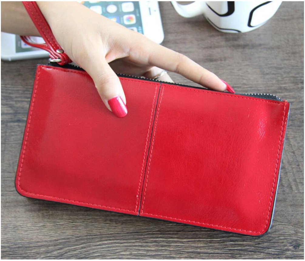 iToolai Women's Solid Color PU Leather Wristlet Clutches Purse Wallet Credit ID Cards Holder,Red