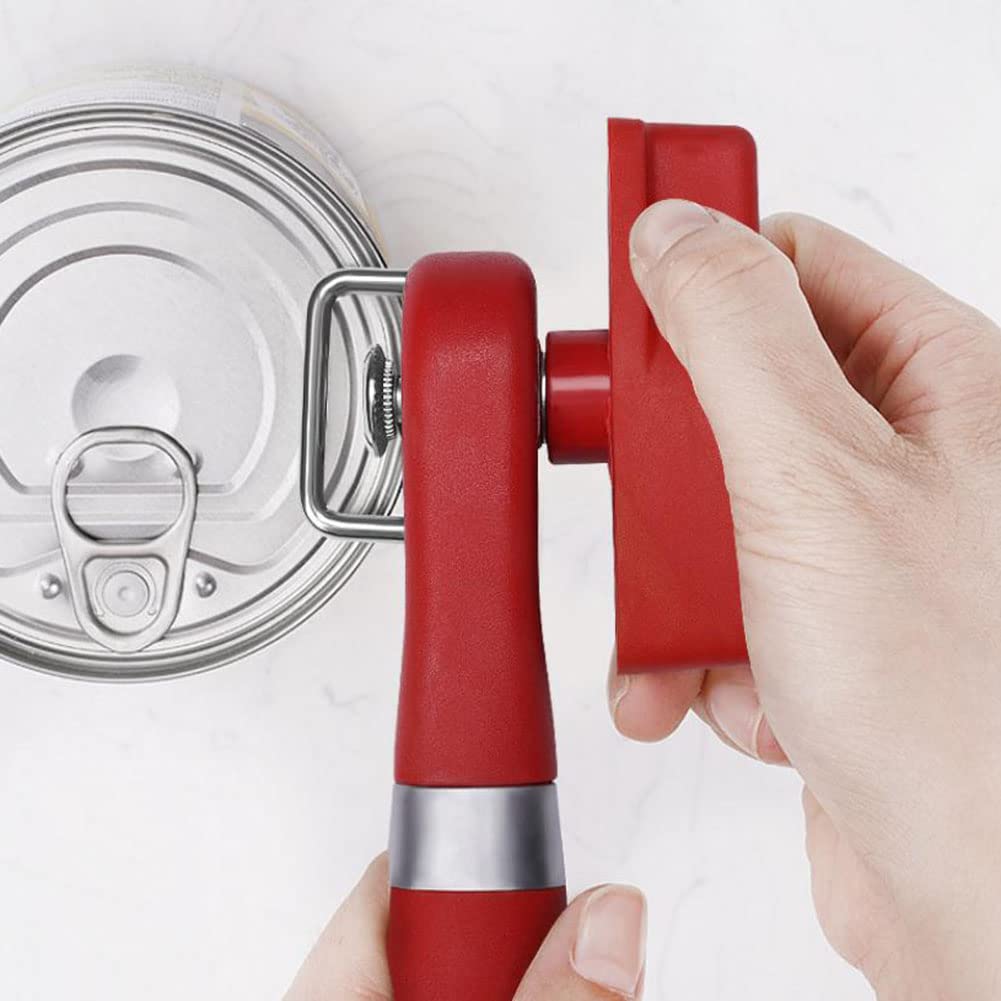 Cylovinho Safe Cut Manual Can Opener, Smooth Edge Can Opener - Can Opener Handheld With Soft Grips, Ergonomic Smooth Edge, Food Grade Stainless Steel Cutting Can Opener for Kitchen & Restaurant (Red)