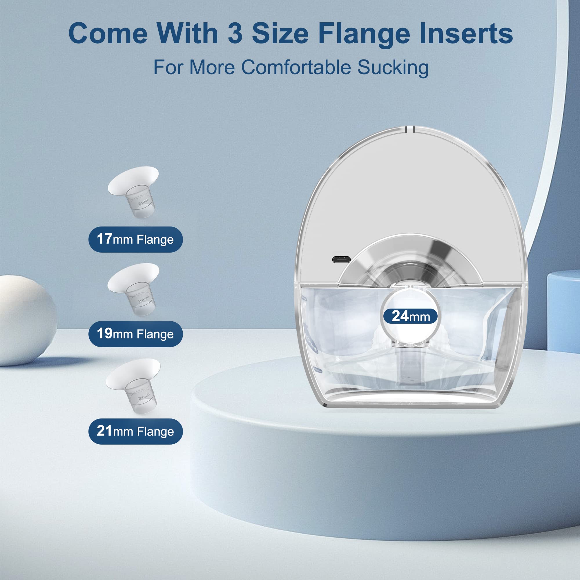 Double Wearable Breast Pump with 24mm Flanges, Low-Noise and Painless Hands Free Electric Breast Pump (White-2Pc)
