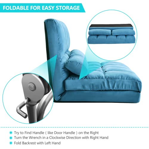 FIQHOME Adjustable, Foldable Lazy Sleeper Bed,Double Chaise Lounge Floor Gaming Sofa Couch with Two Pillows for Bedroom/Living Room/Balcony (Blue)