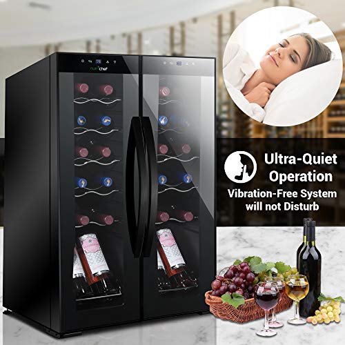 NutriChef PKCWC240 Cooler for White and Red Wines Chiller, Freestanding Compact Countertop Mini Fridge w/Digital Control, 24 Bottle Dual Zone-Black