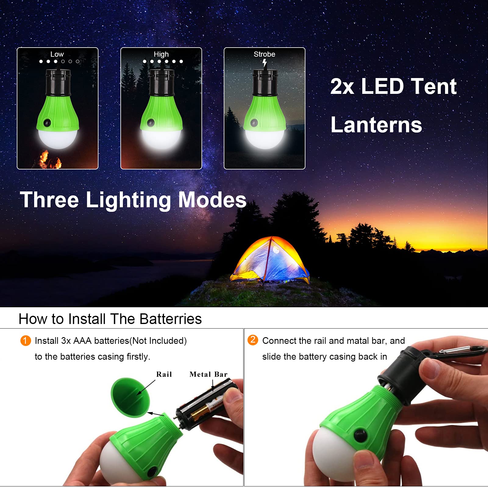 Camping Accessories Campsite Storage Strap, with 2 LED Camping Lights, 16ft Adjustable Tent Camping Lanyard Rope Clothesline, for Outdoor Hammock Hanging Camping Gear and Equipment, Tent Accessories