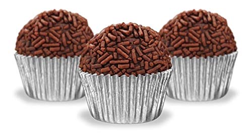 Candy Cups Dessert Wrappers Fla - Forminha para Brigadeiro - Metallic Foil Paper Liner for Sweets n. 5 | For Birthday, Bridal, Wedding and Baby Shower, 50 pieces, 0.5 in (Silver)