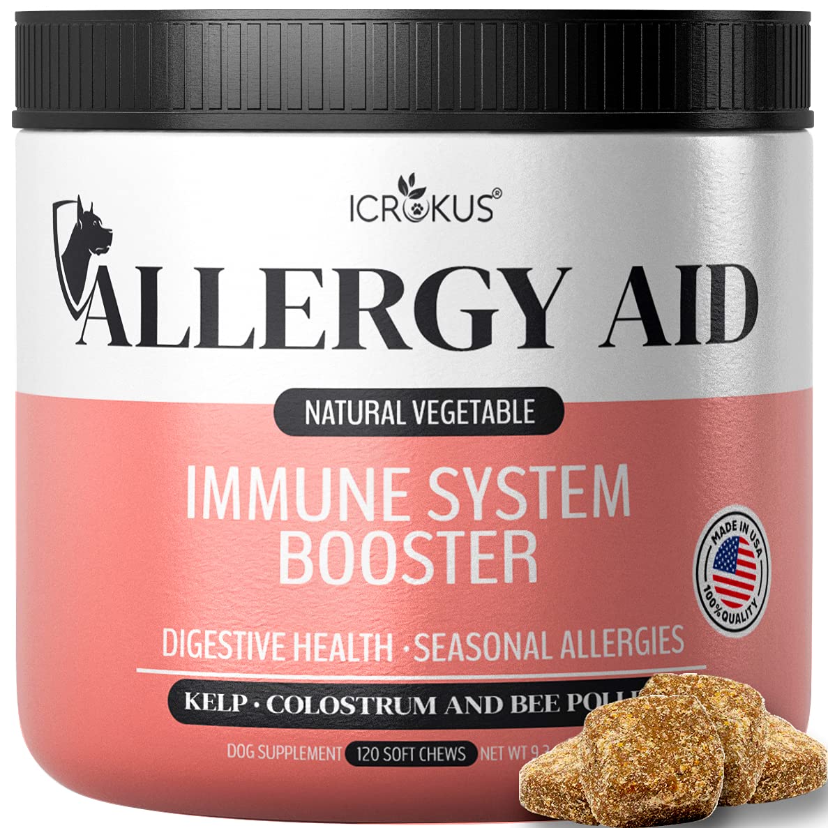 ICROKUS Allergy Immune Supplement for Dogs - Digestive Dog Allergy Relief Chews - Dog Allergy Treats for Seasonal and Food Allergies - Skin Itch, Hot Spots - 120 Soft Chews